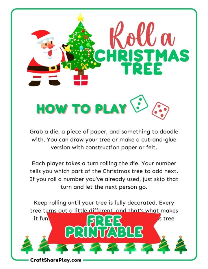 Roll a Christmas Tree Free Printable Game for Kids - Craft · Share · Play