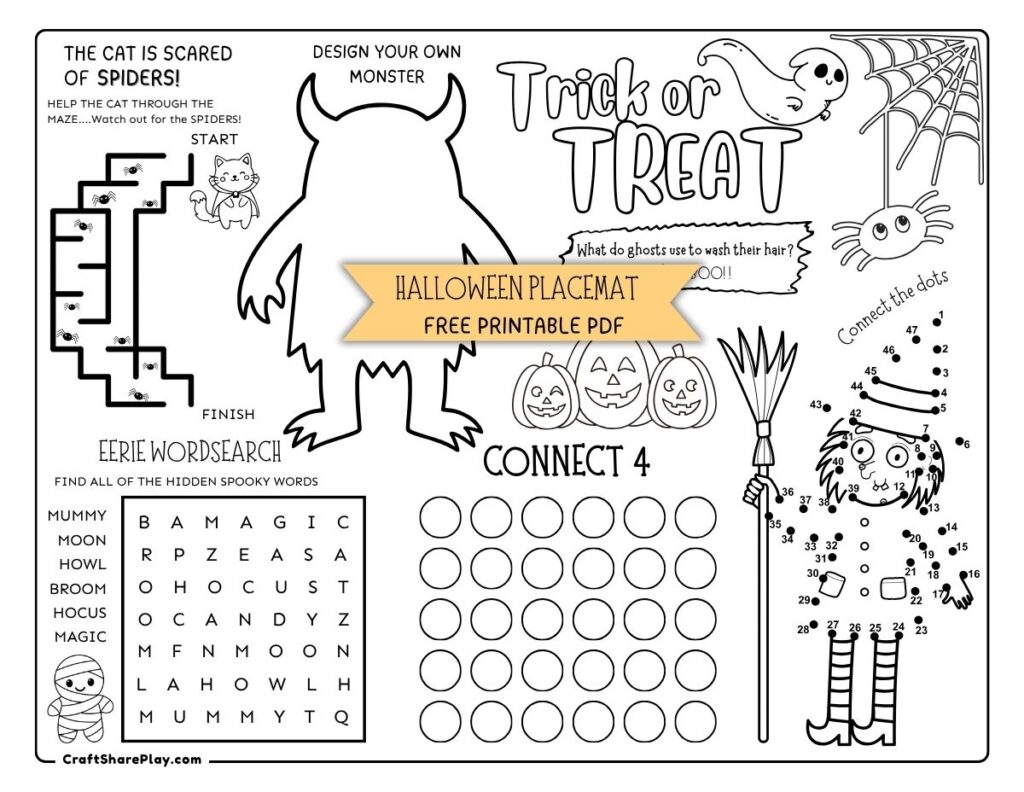 6 Free Printable Halloween Placemats for Kids - Craft · Share · Play