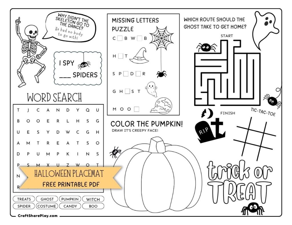 6 Free Printable Halloween Placemats for Kids - Craft · Share · Play