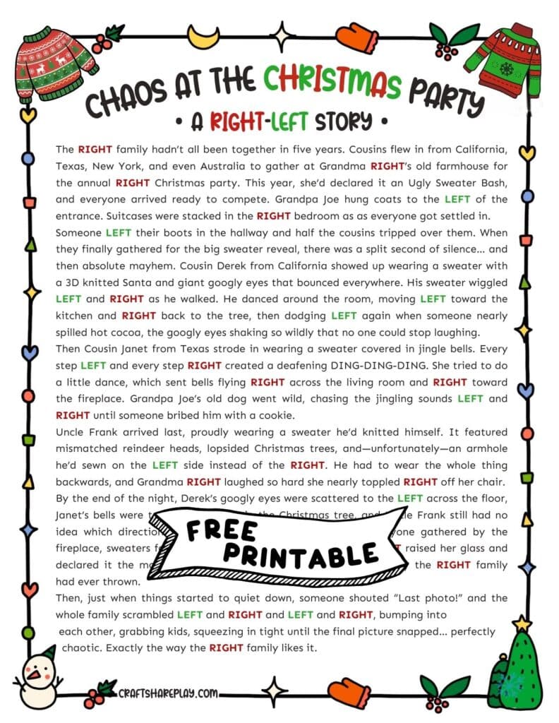 Free Right Left Christmas Game Printable for a Gift Exchange - Craft ...