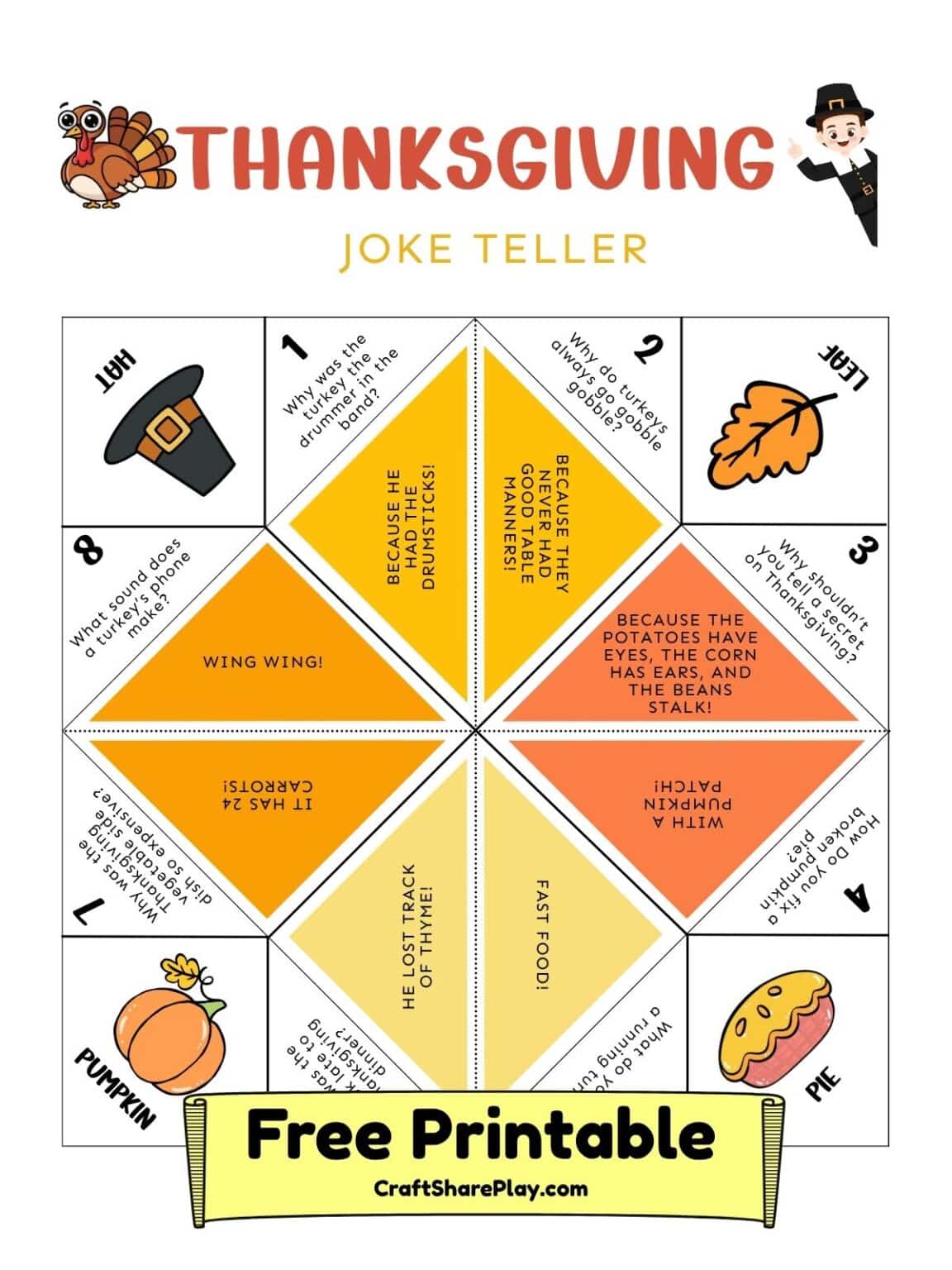 Free Printable Thanksgiving Fortune Teller - Craft · Share · Play