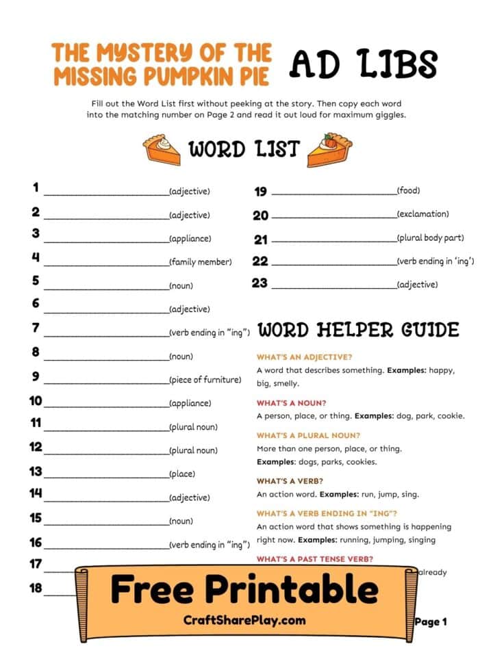 Thanksgiving Ad Libs Free Printables (Mad-Libs Style) - Craft · Share ...