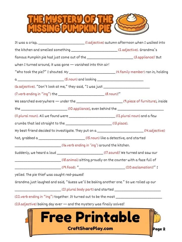 Thanksgiving Ad Libs Free Printables (Mad-Libs Style) - Craft · Share ...