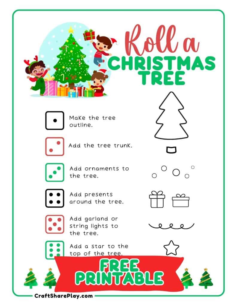 Roll a Christmas Tree Free Printable Game for Kids - Craft · Share · Play
