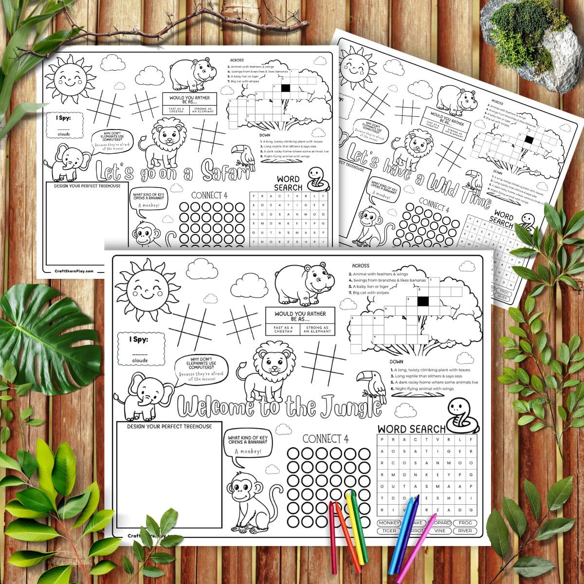 Free Printable Jungle Safari Activity Placemats for Kids - Craft ...