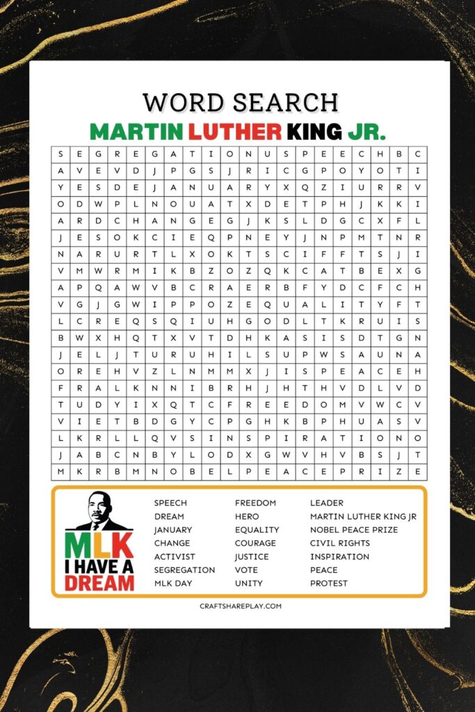 Martin Luther King Word Search: Free Printable - Craft · Share · Play