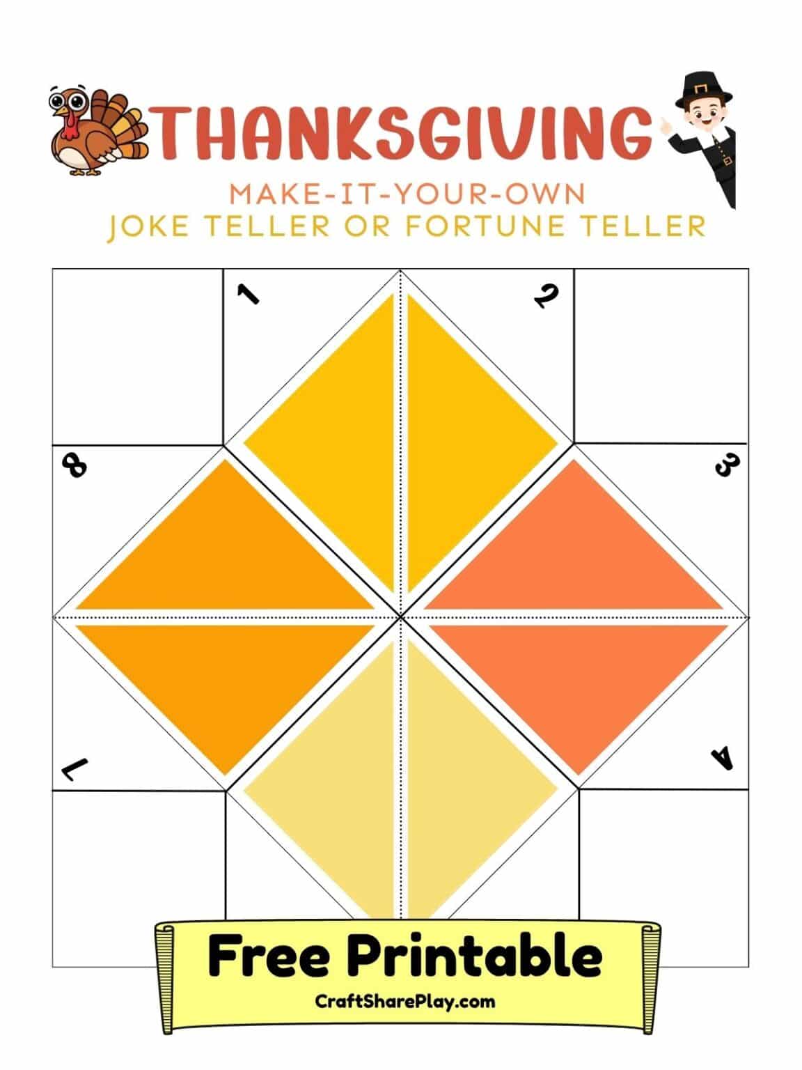 Free Printable Thanksgiving Fortune Teller - Craft · Share · Play