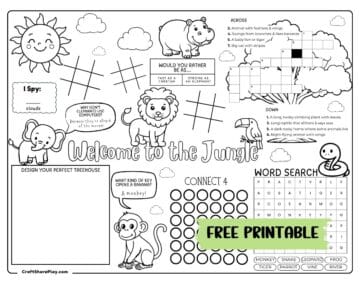 Free Printable Jungle Safari Activity Placemats for Kids - Craft ...