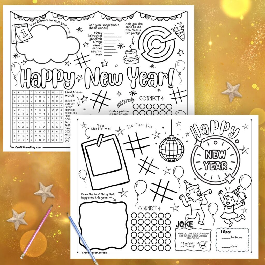 Free New Year's Printable Placemat Activity - Craft · Share · Play
