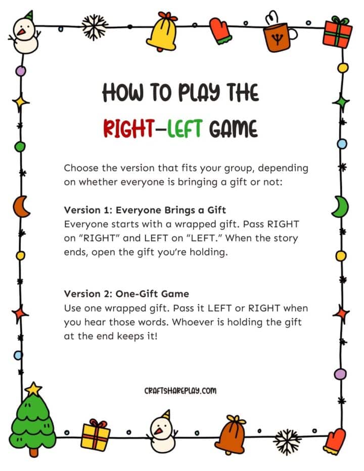 Free Right Left Christmas Game Printable for a Gift Exchange - Craft ...