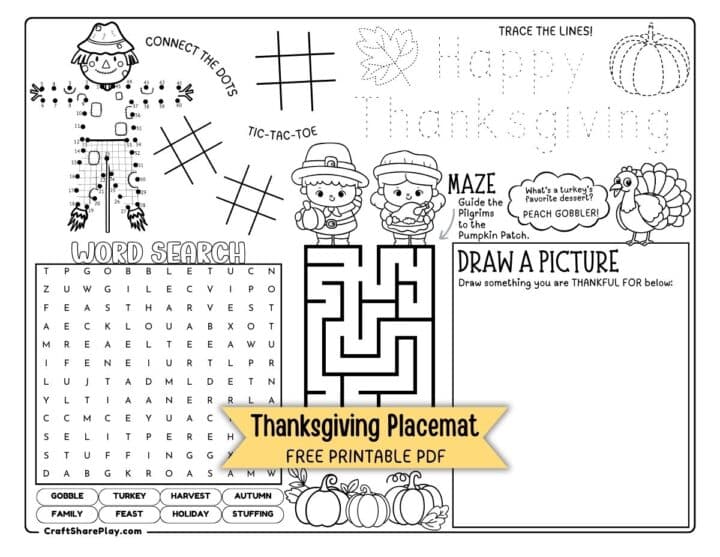 Thanksgiving Placemat Free Printable Pack (3 Pages!) - Craft · Share · Play